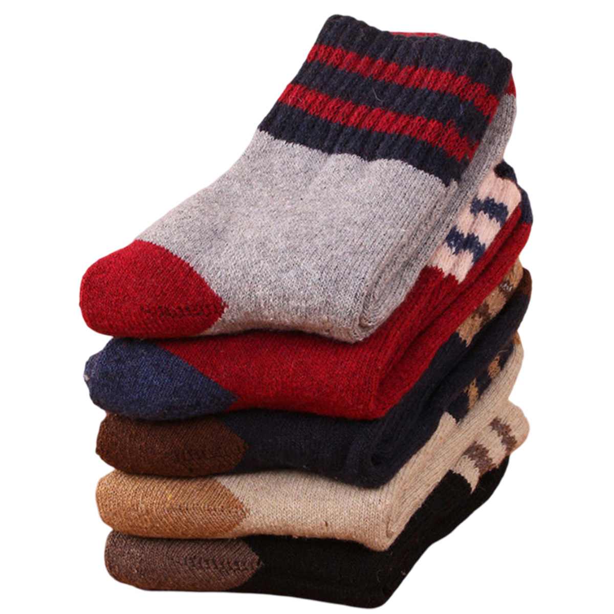 Warm Wool Socks 5 Pairs Thick Knit Cozy Winter Socks with Fun Patterns ...