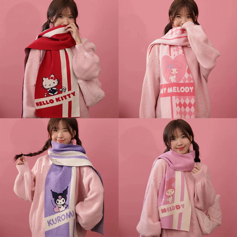 Warm and Cute MEI Sanrio Hello Kitty Knitted Scarf for Women - Anime ...