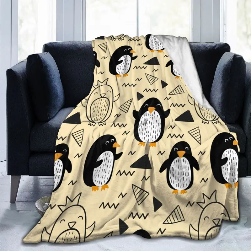 Warm throw blanket fuzzy plush blanket flannel cute penguins Fun Art ...