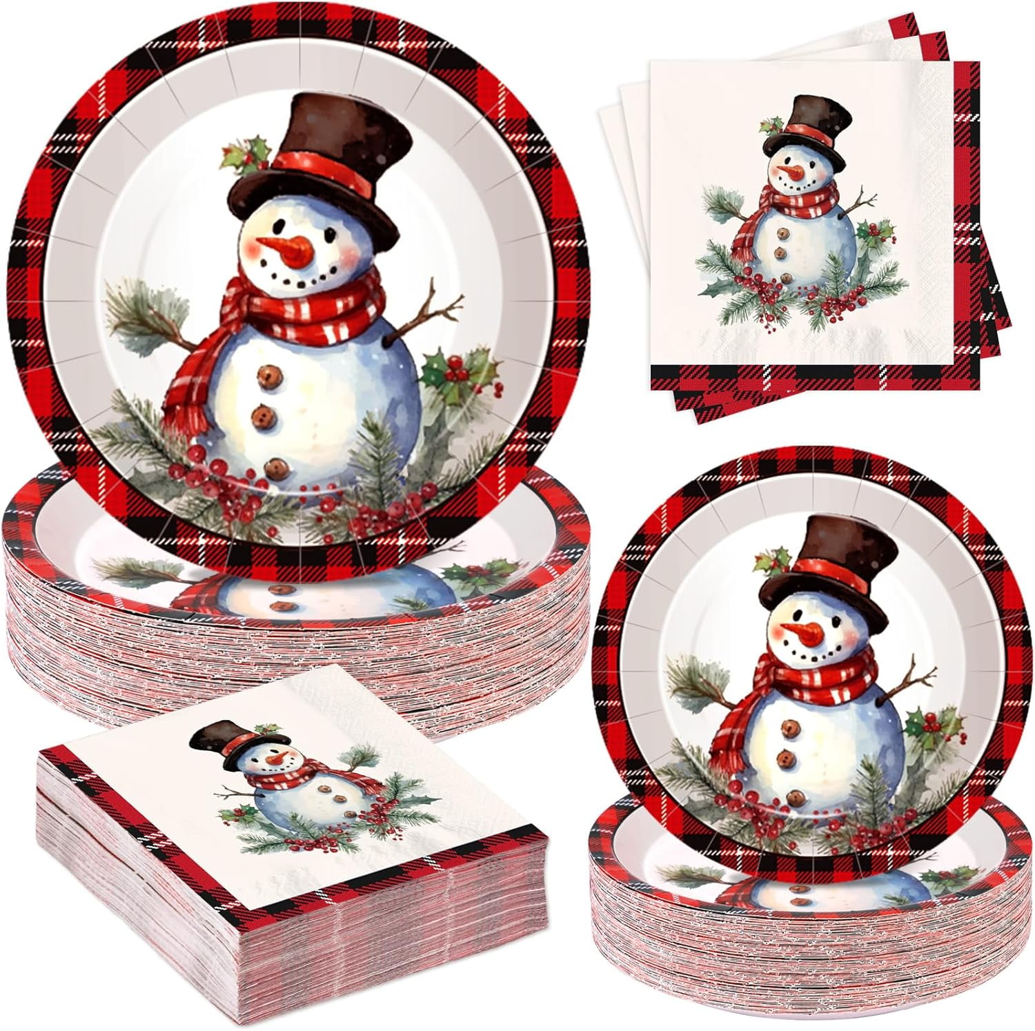 WarmHaven 200Pcs Christmas Paper Plates and Napkins, Snowman Plates and ...