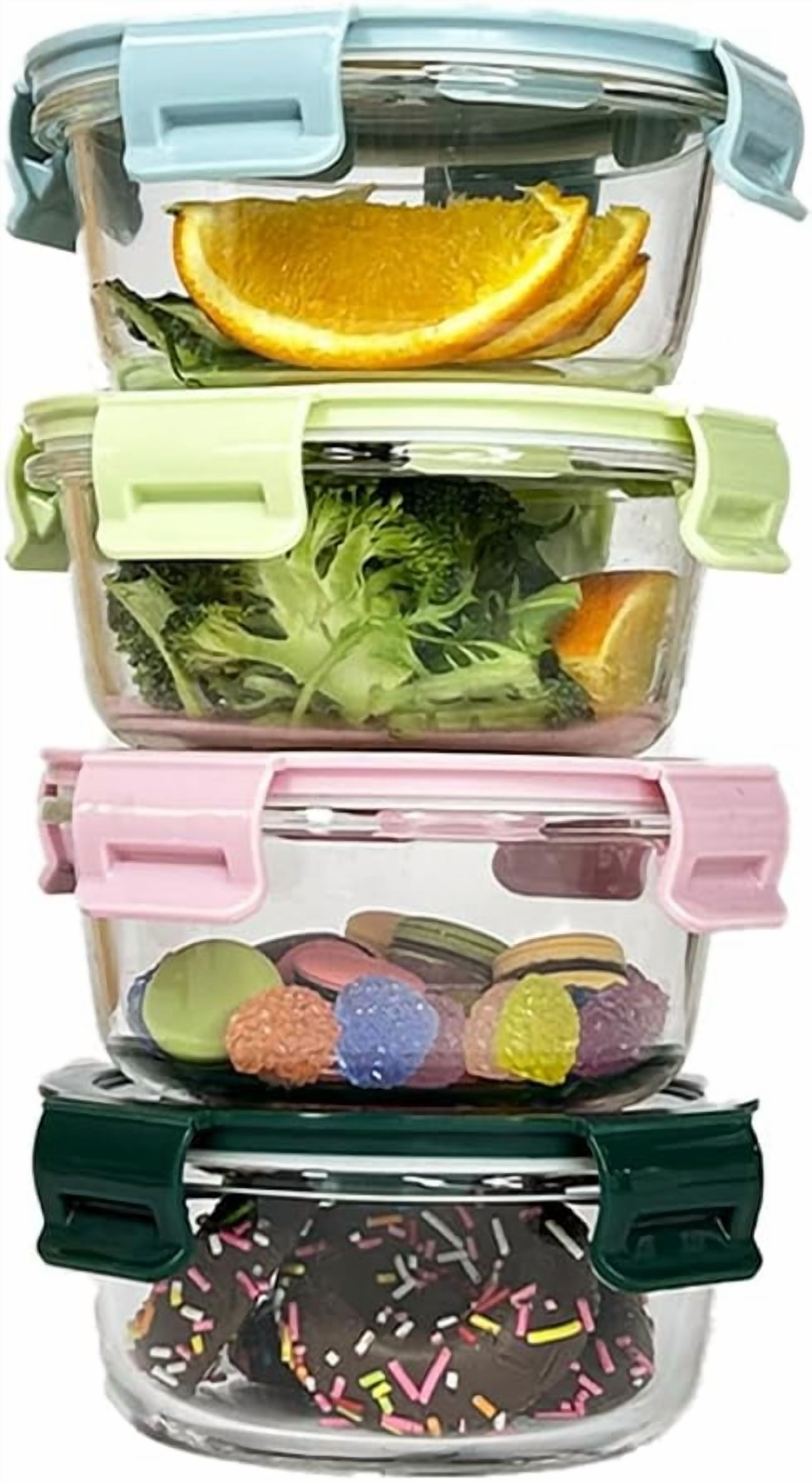 WarmHaven 4 Pack Round Glass Food Storage Containers With Lids, 1.5 Cup ...