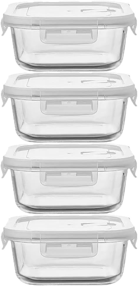 WarmHaven 4 Pack Square Glass Meal Prep Containers with Lids, 2 Cup ...
