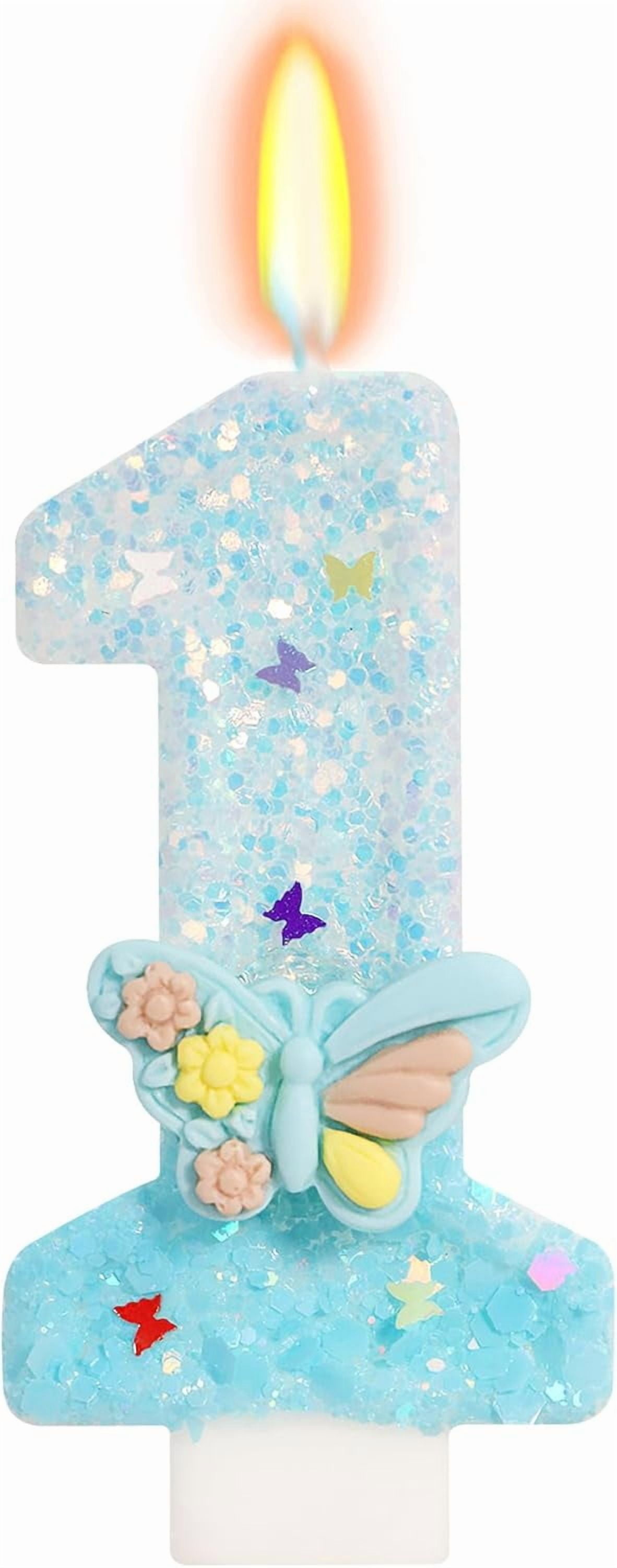 WarmHaven Blue Butterfly Number 1 Candle, First Birthday Decorations ...
