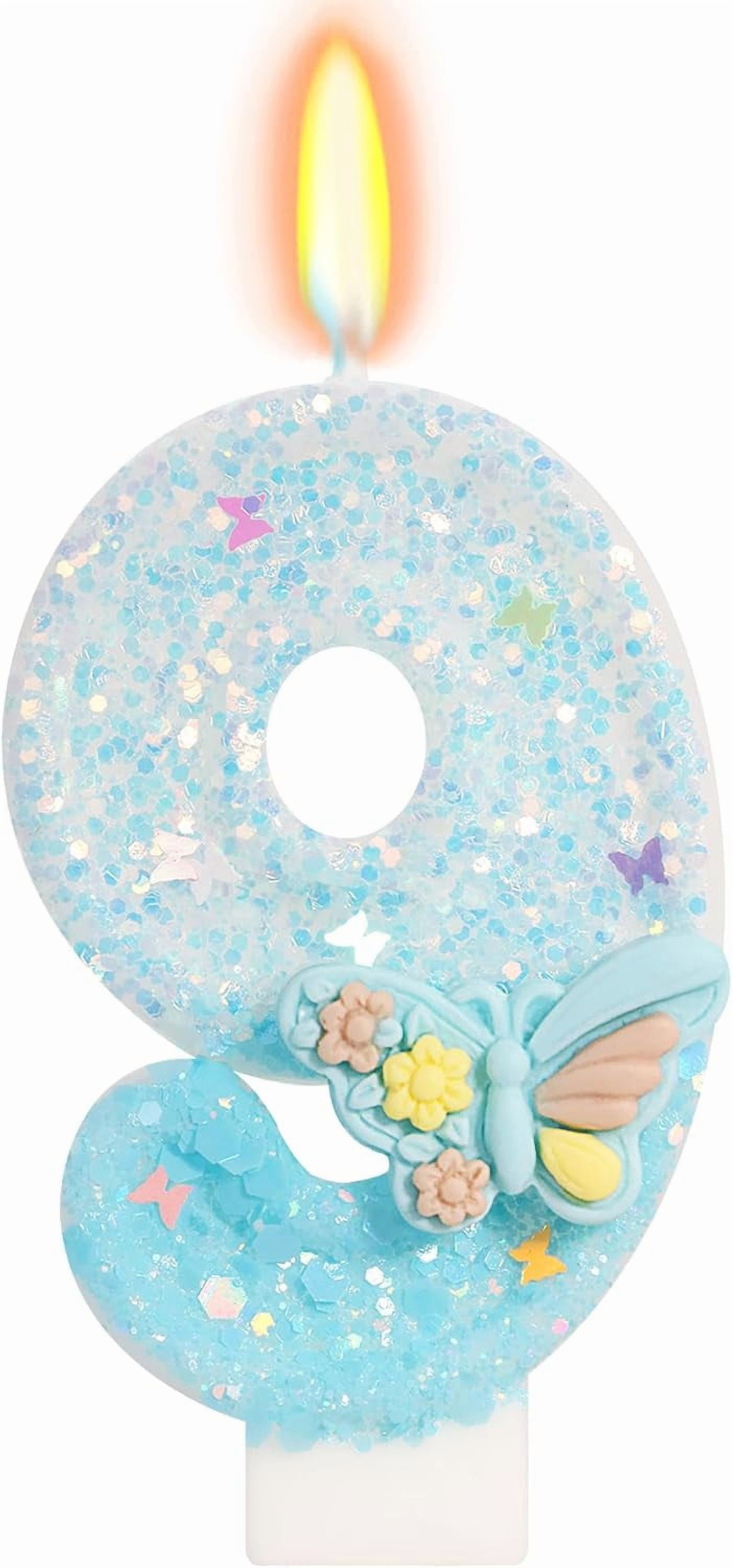 WarmHaven Blue Butterfly Number 9 Candle, 9th Birthday Decorations for ...