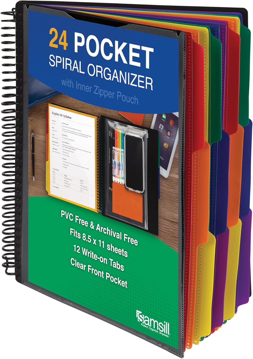 WarmHaven Deluxe 24 Pocket Spiral Project Organizer with Inner Zipper ...