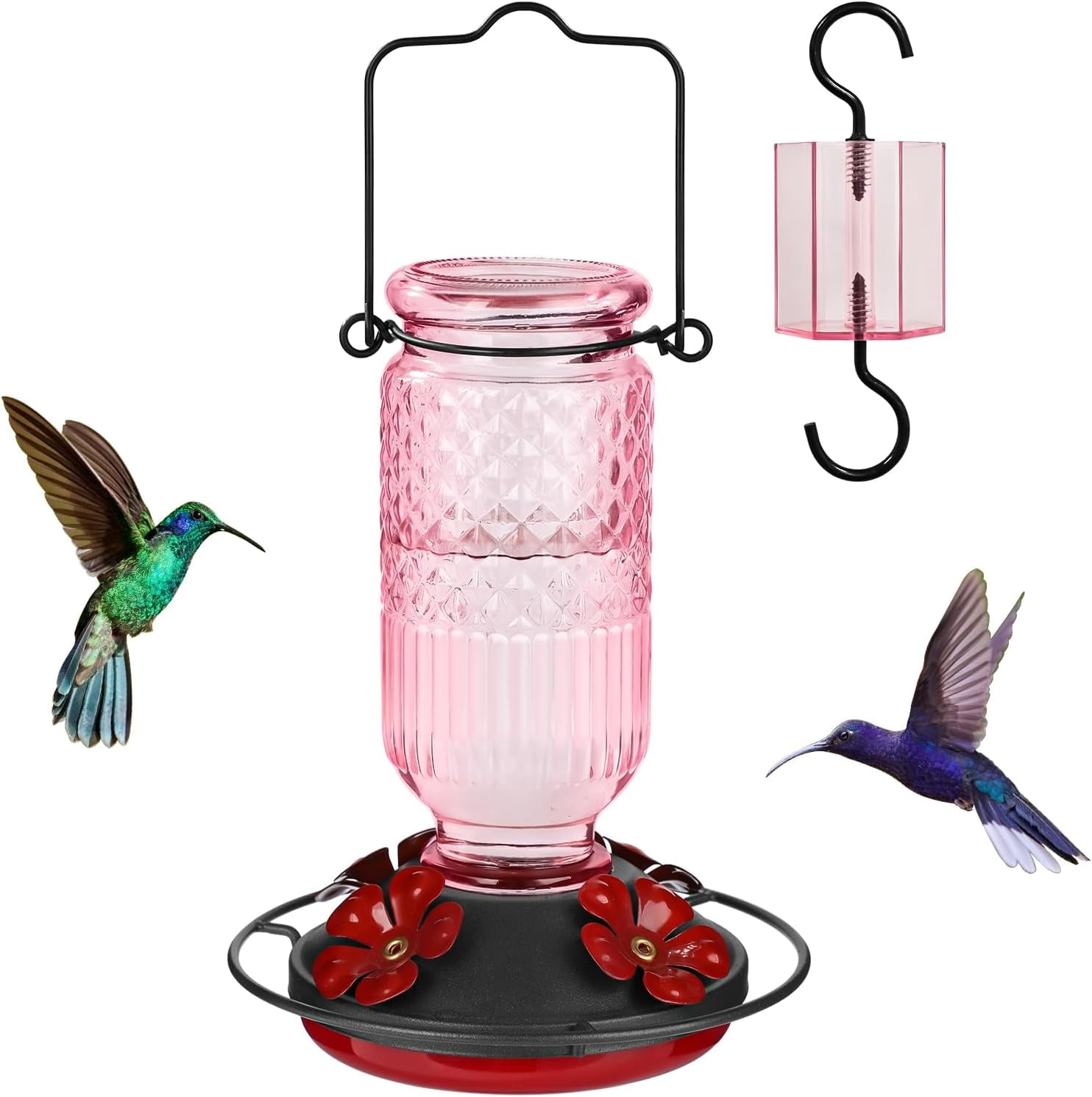 WarmHaven Glass Hummingbird Feeders for Outdoors, 16 OZ Pink ...