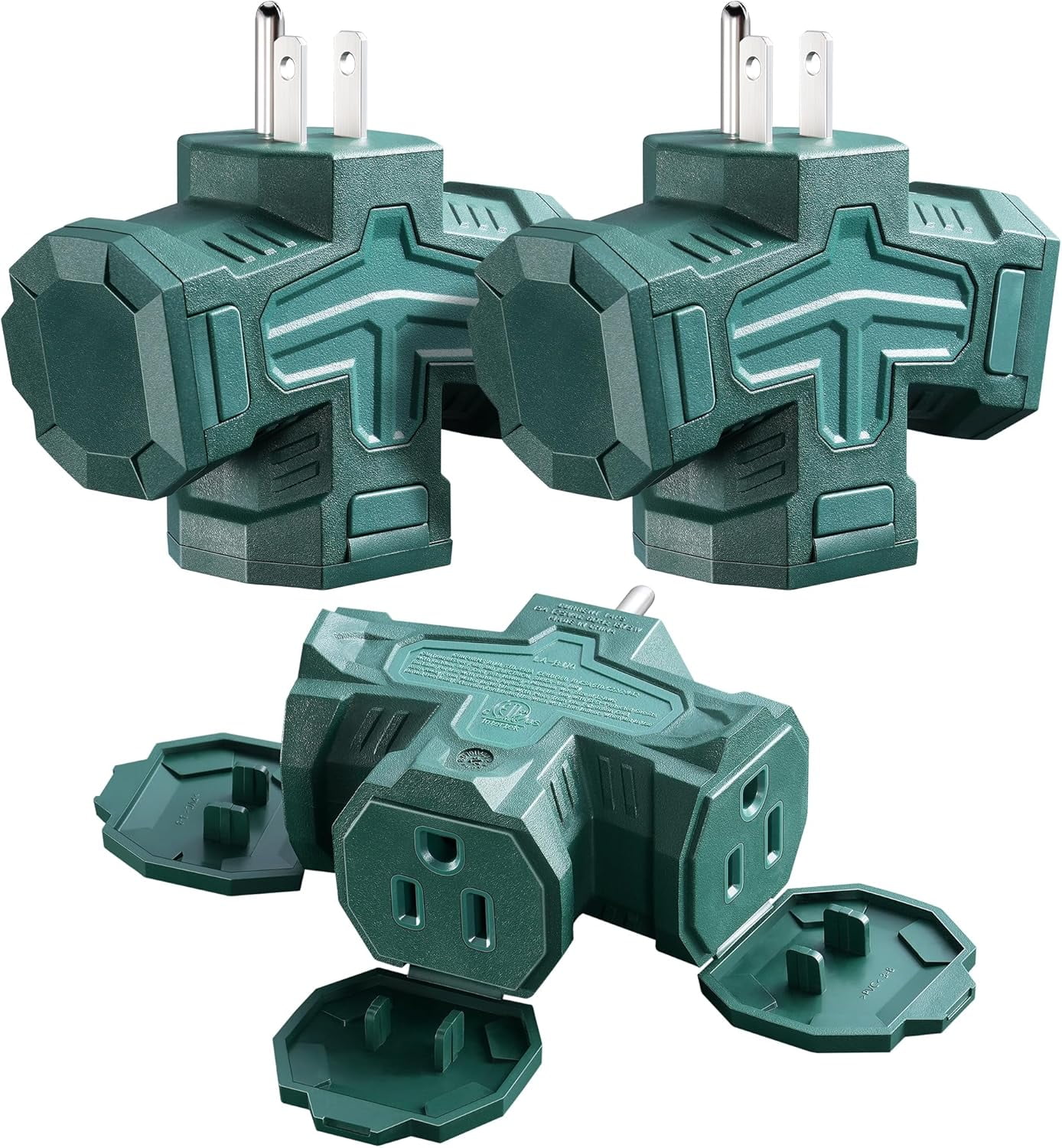 WarmHaven Outdoor 3 Way Plug Adapter, Multi Plug Outlet Waterproof, 1 ...