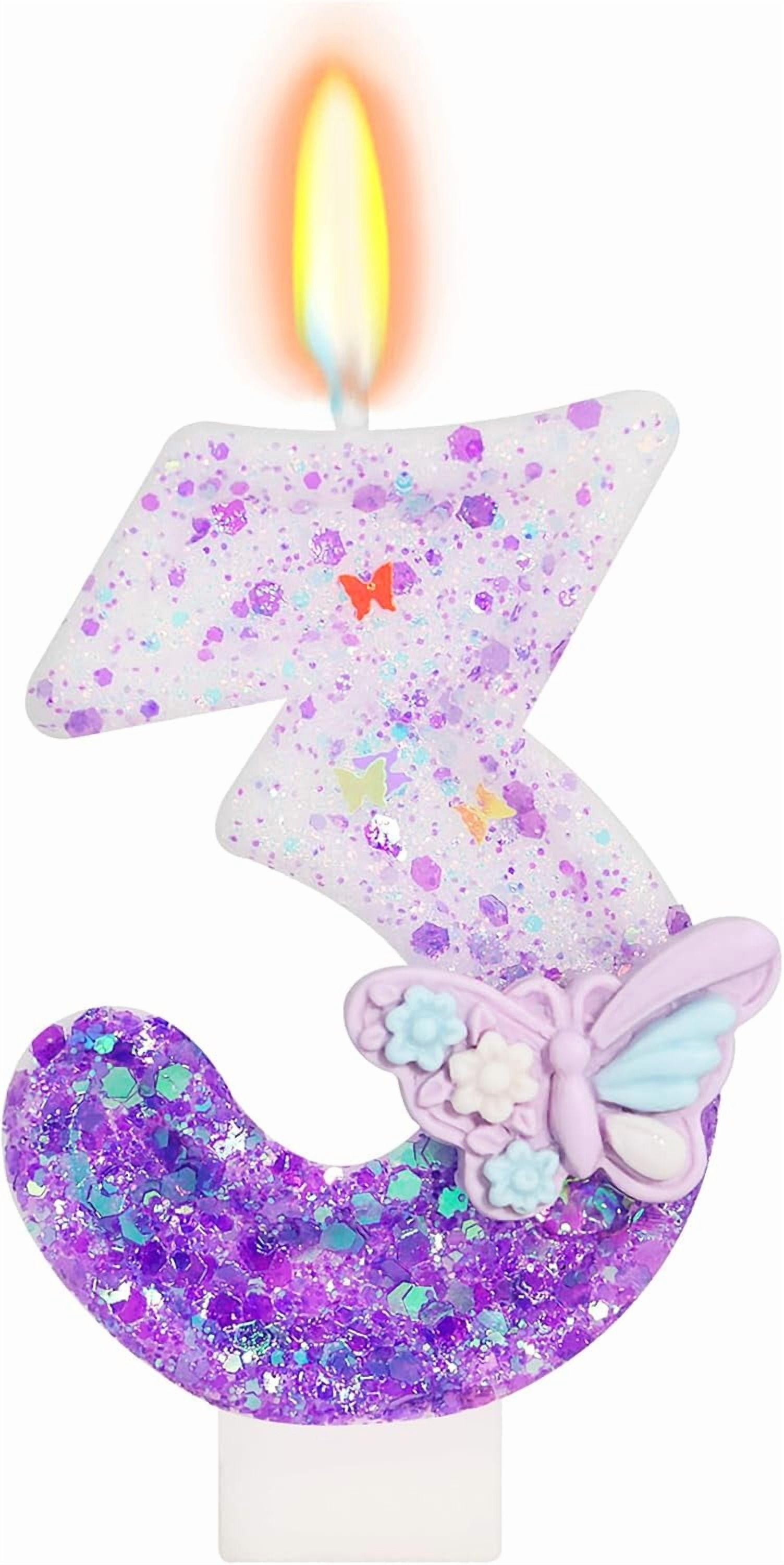 WarmHaven Purple Butterfly Number 3 Candle, 3rd Birthday Decorations ...