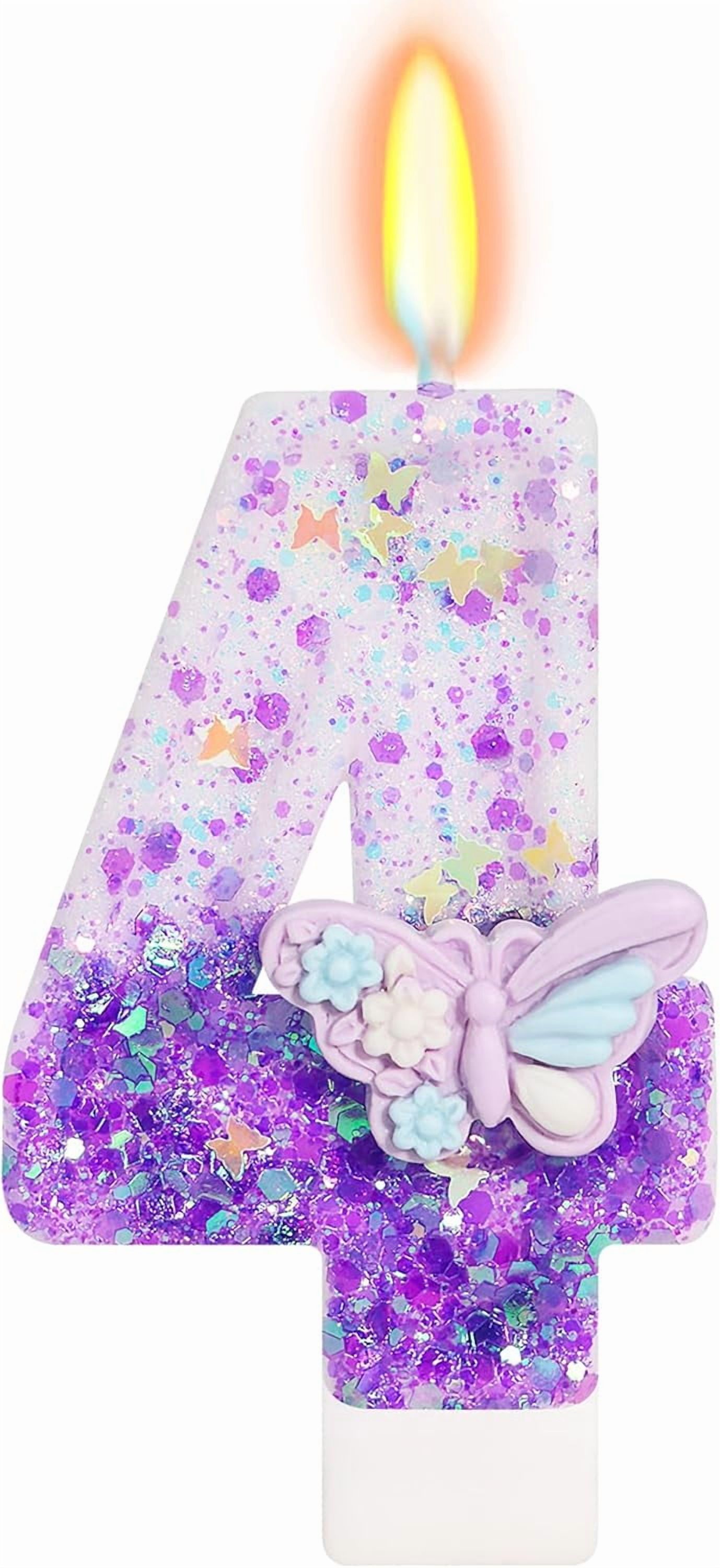WarmHaven Purple Butterfly Number 4 Candle, 4th Birthday Decorations ...