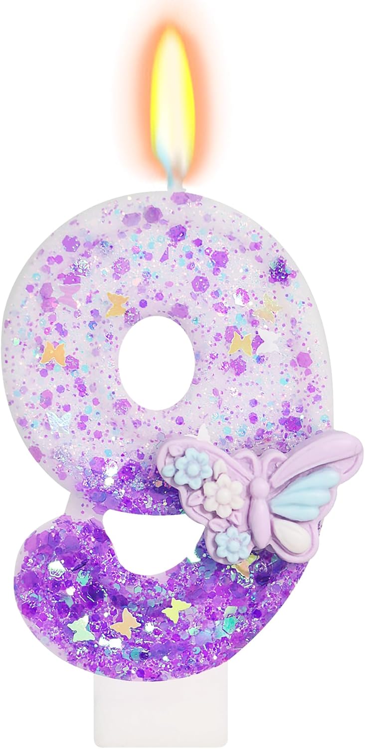 WarmHaven Purple Butterfly Number 9 Candle, 9th Birthday Decorations ...