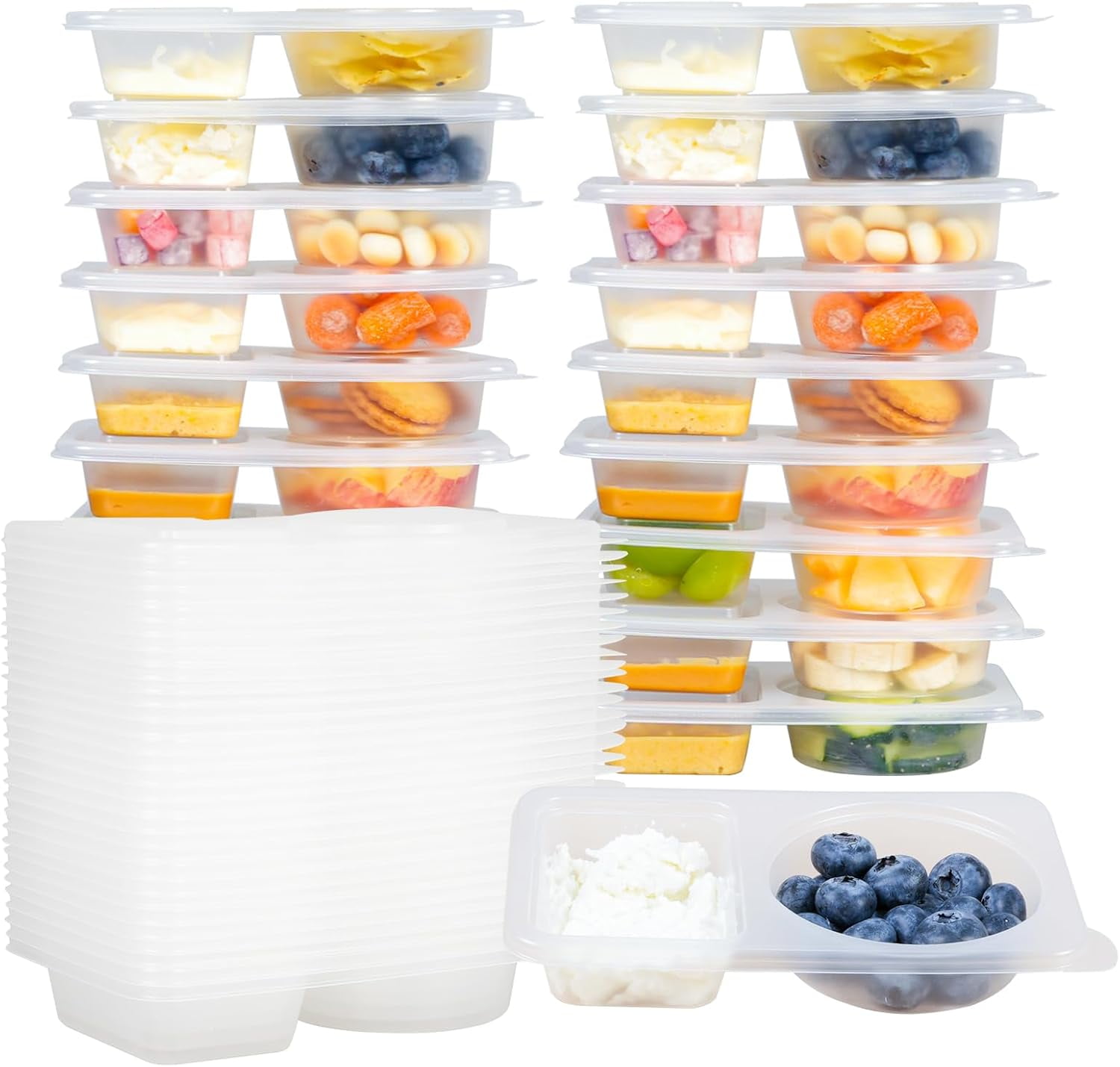 Reusable Snack Containers with Lids - 2 Compartment Snack Containers ...
