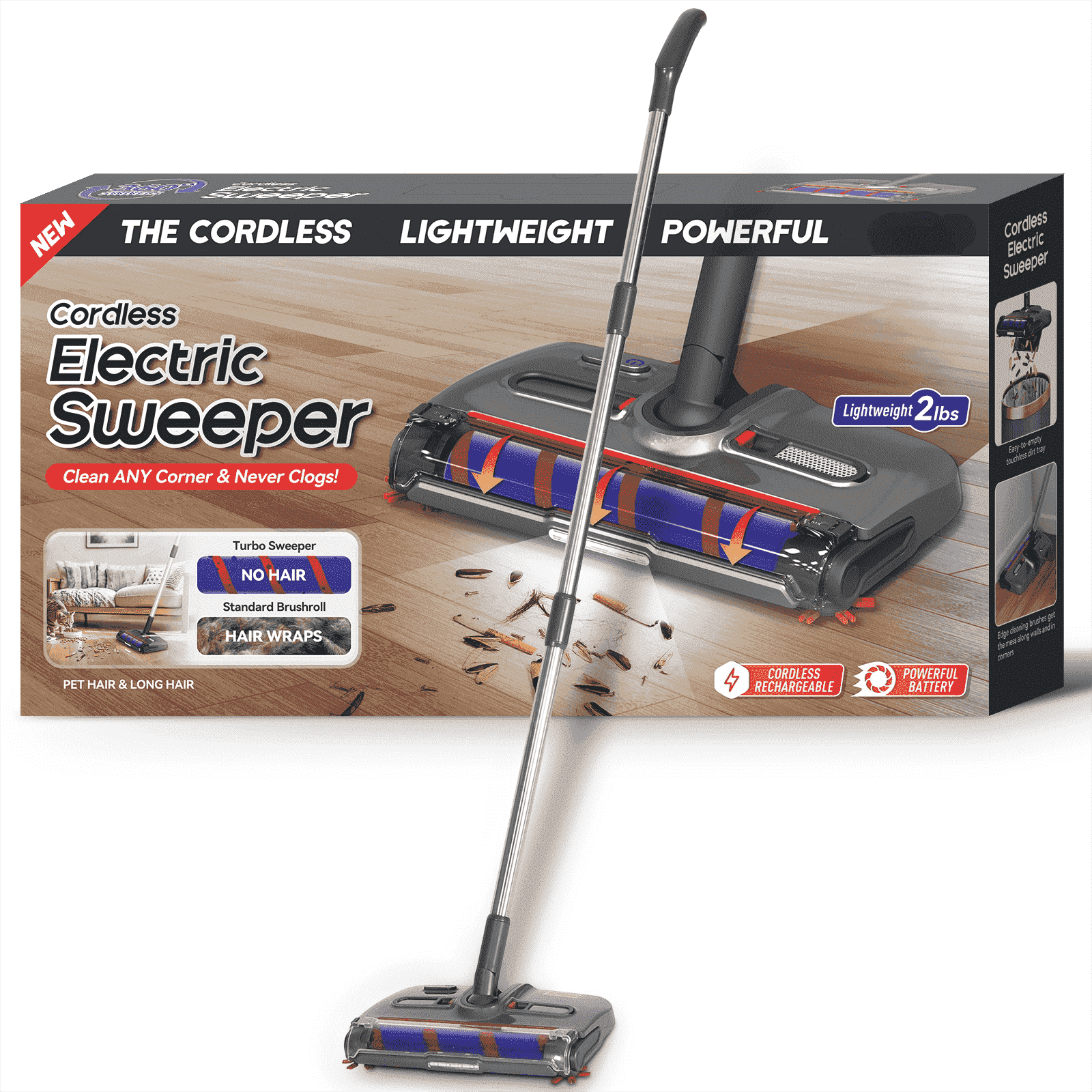 WarmWink Cordless Electric Sweeper with Rotating Brush and LED Light ...