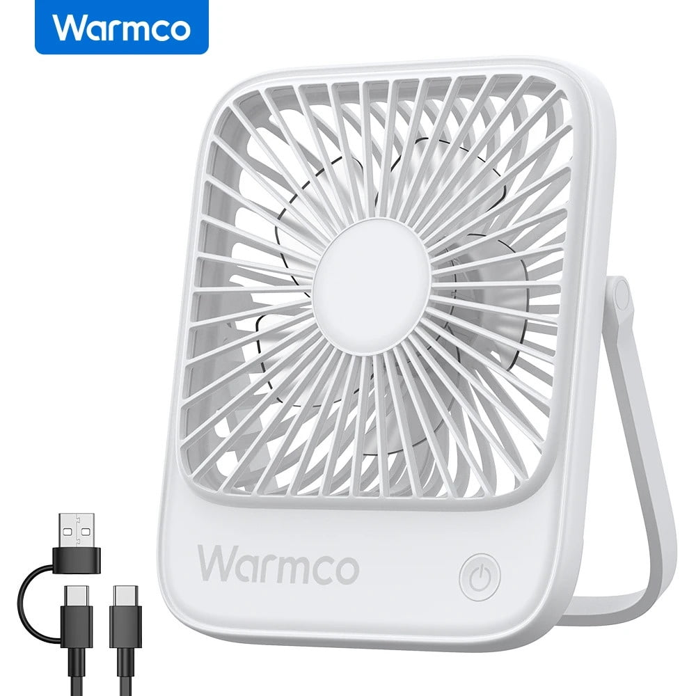 Warmco Mini USB Desk Fan Portable USB-C Fan 3-Speed Adjustable Quiet ...
