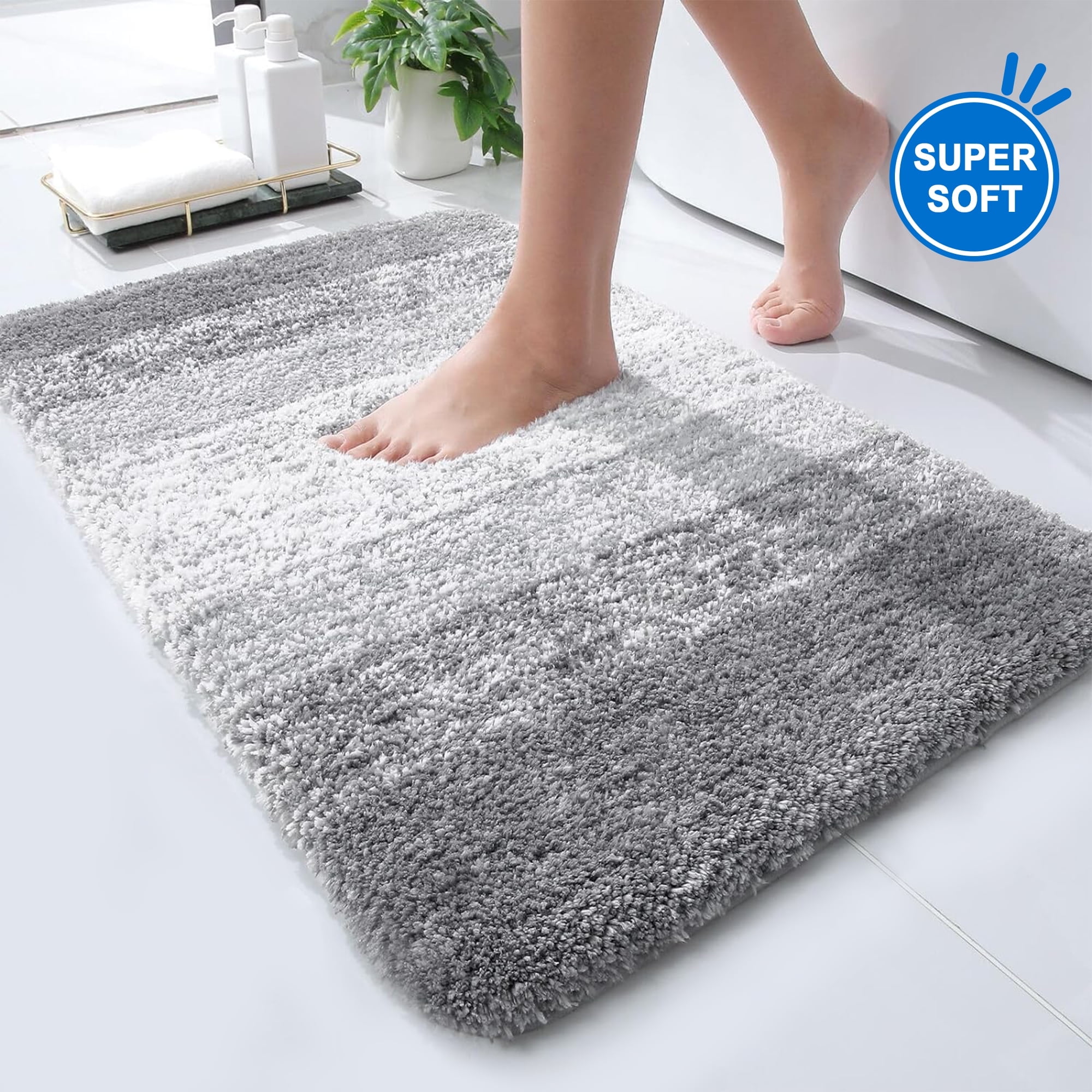 "Wergifts Non-Slip Grey Bathroom Mat, 16"" x 24"", Machine Washable ...