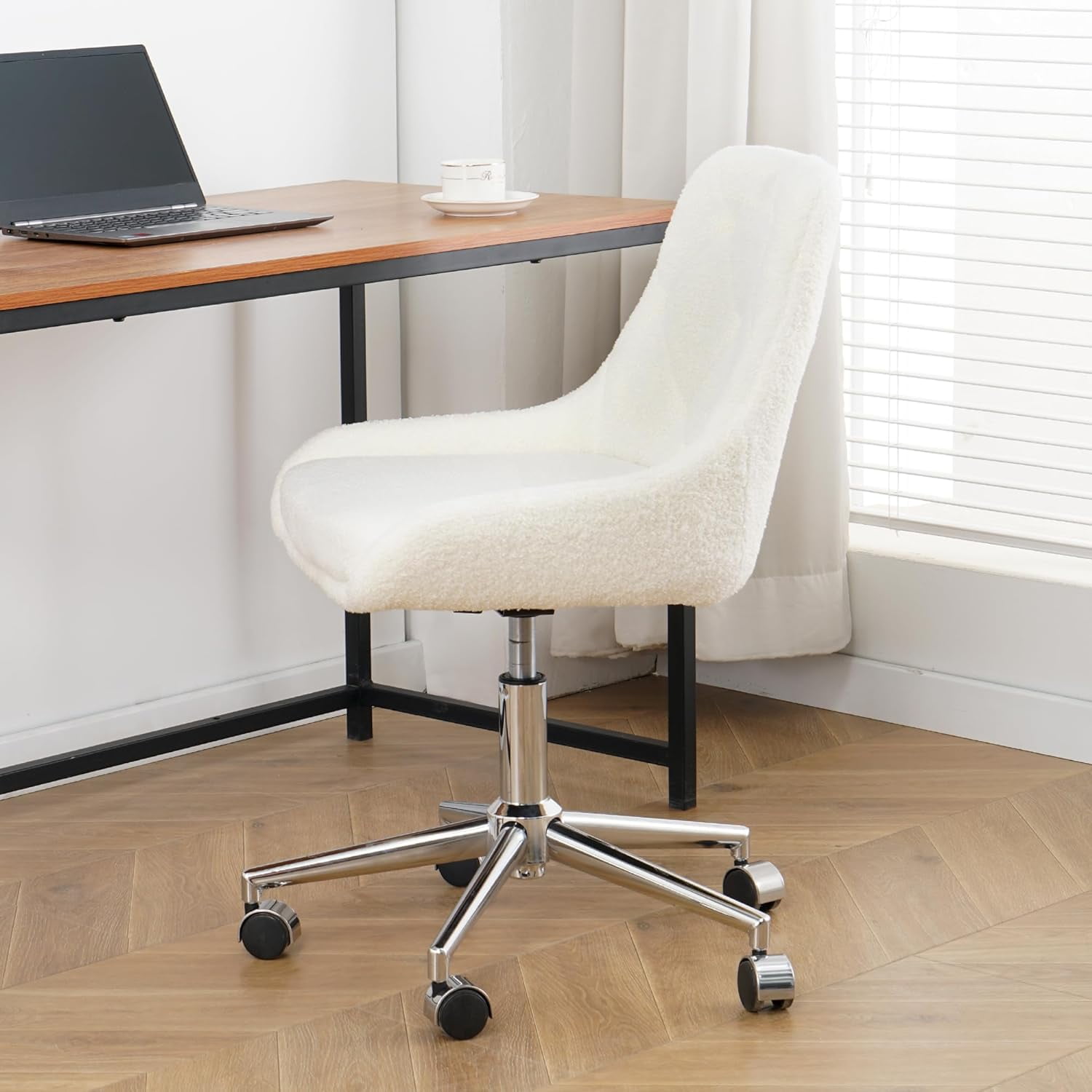 Warmiehomy Home Office Chair No Arms with Wheels, Armless Teddy Desk ...