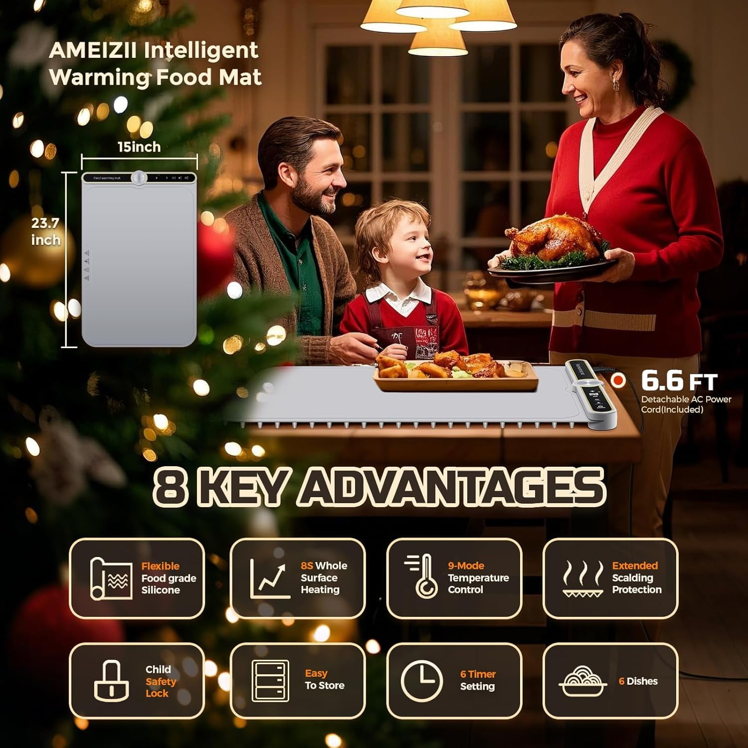 Warming Mat for Food, 24"x15" Food Warmer with 9-Temperature Adjustable ...