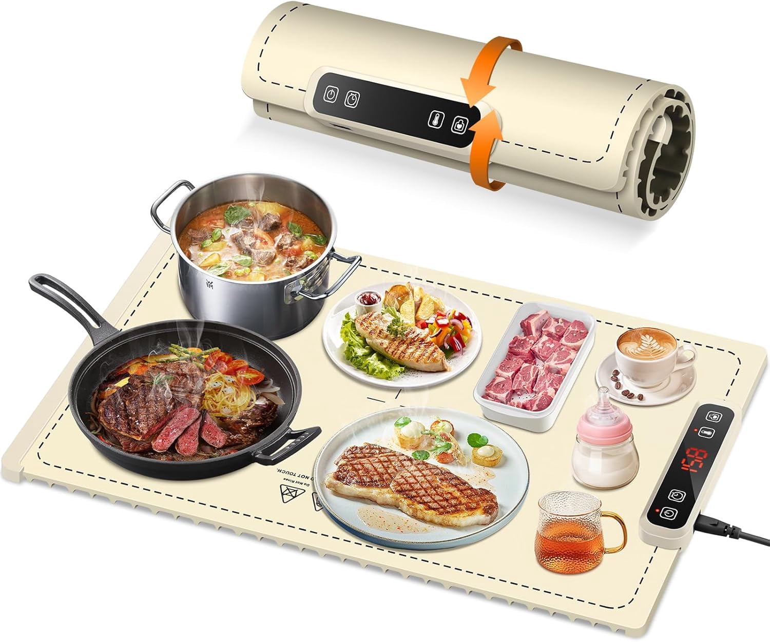 Warming Mat for Food, 6 Temp Adjustable Silicone Electric Warming Tray ...