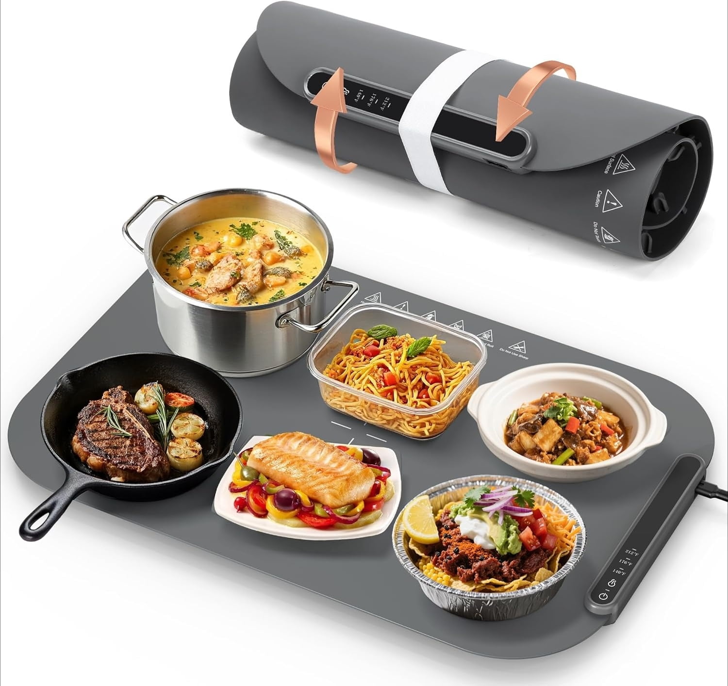 Warming Mat for Food, Food Warmer with 4 Level Adjustable Temperature ...