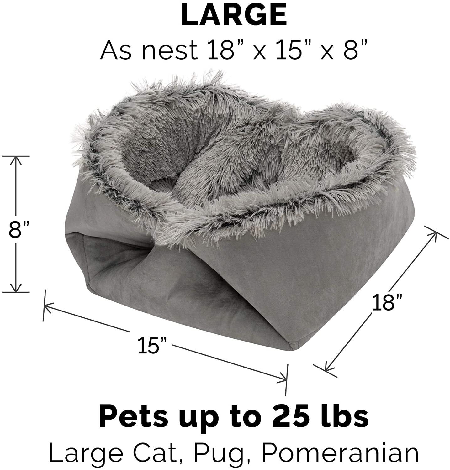 -Warming Plush Bed, 4-Beds-in-1 Convertible Cuddler - Gray Large ...