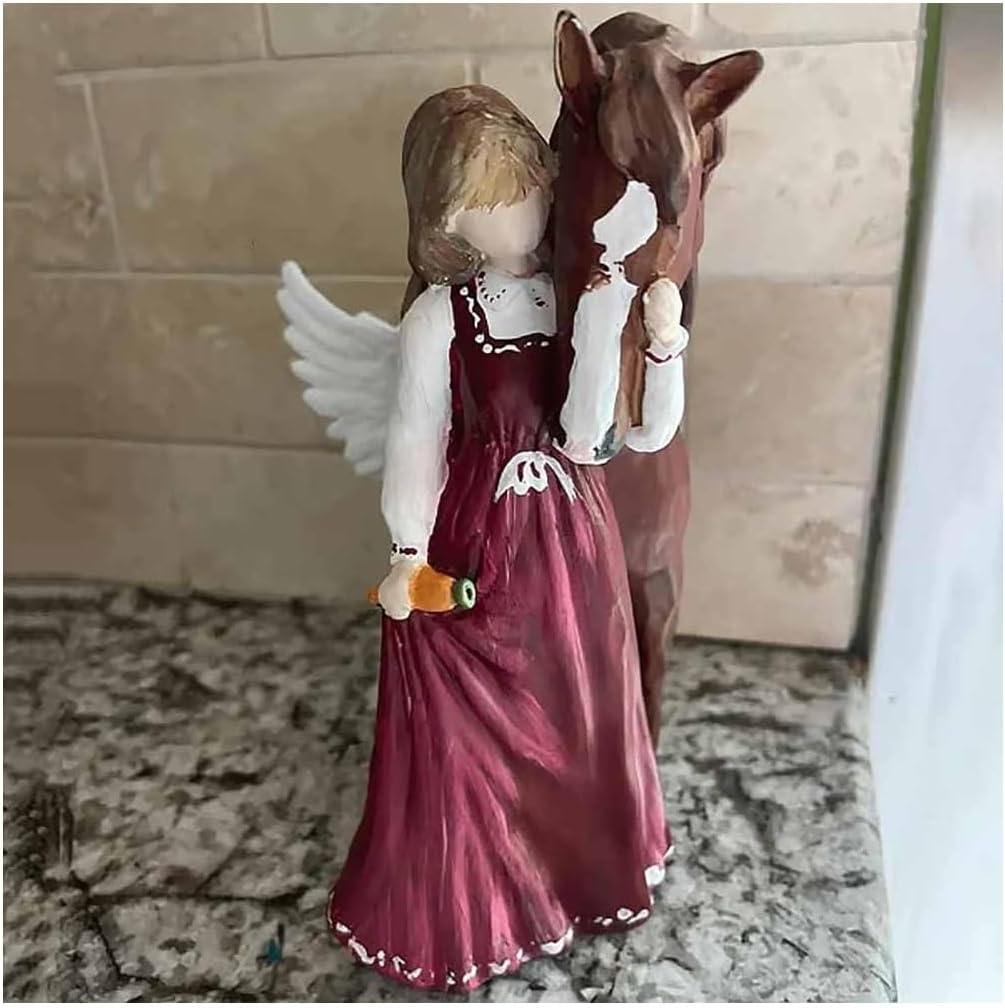 Warmly Embracing the Dear Horse Girl Statue, 5.5” Hand-Painted Girl ...