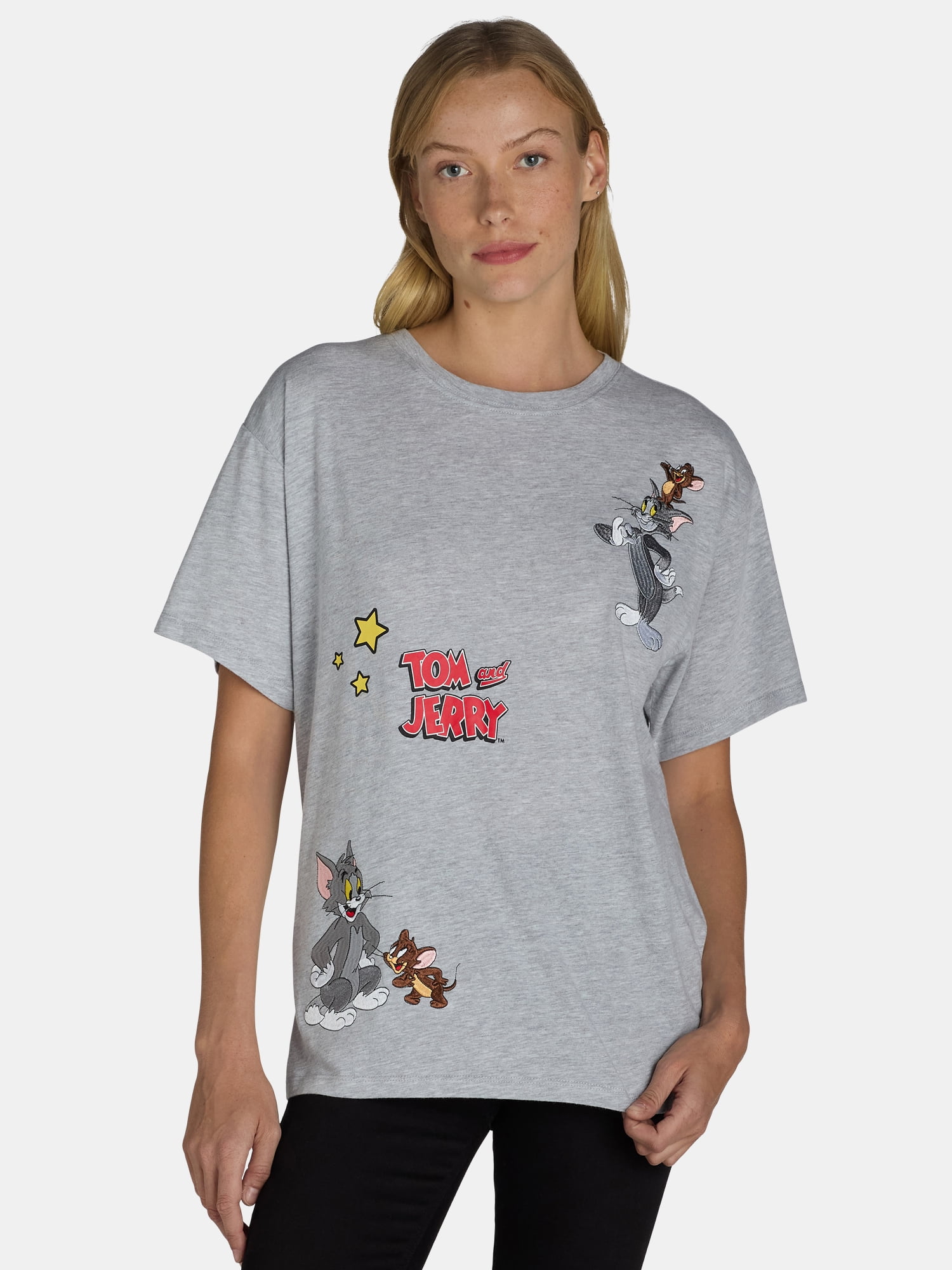 Tom and Jerry Women’s Graphic Print Tee with Embroidery, Sizes XXS-XXL ...