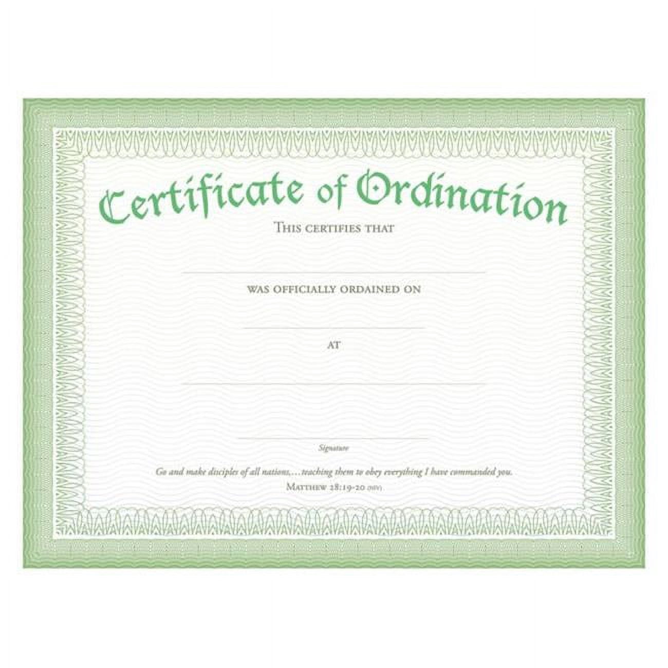 Warner Press Certificate-Ordination Matthew 28 Ezto 19-20 Green Foil ...