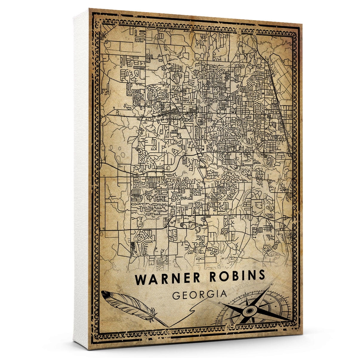Warner Robins Vintage Map Prints Canvas, Georgia Map Art Canvas, Canvas ...