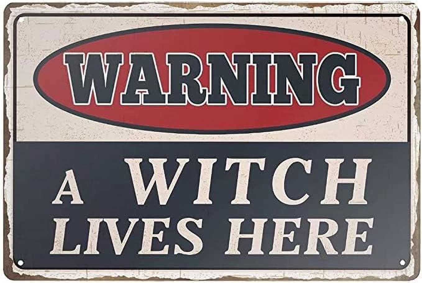 Warning A Witch Lives Here Tin Sign Halloween Metal Wall Art Beware ...