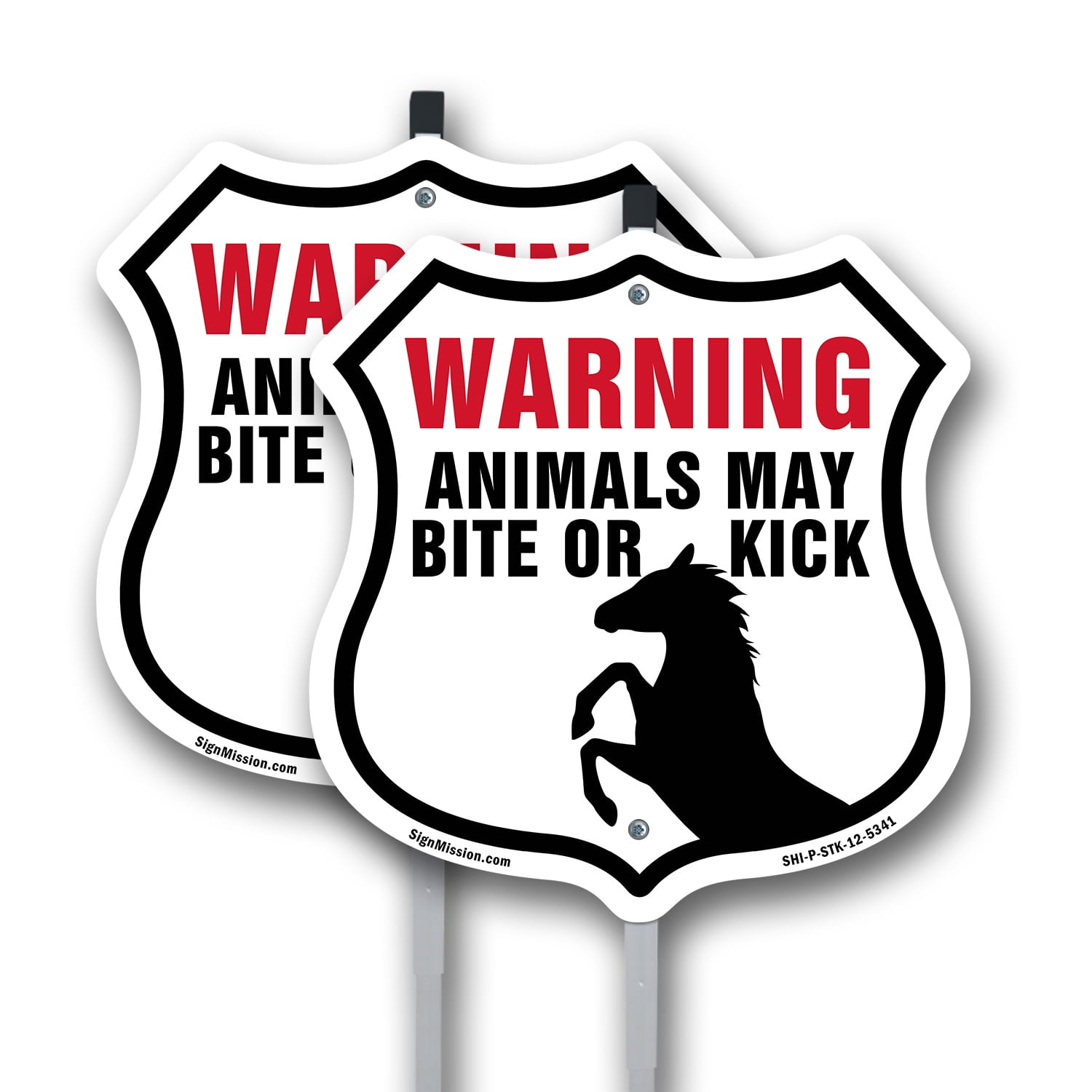 Warning Animals May Bite Or Kick (2 Pack) 12 inch X 12 inch Shield ...
