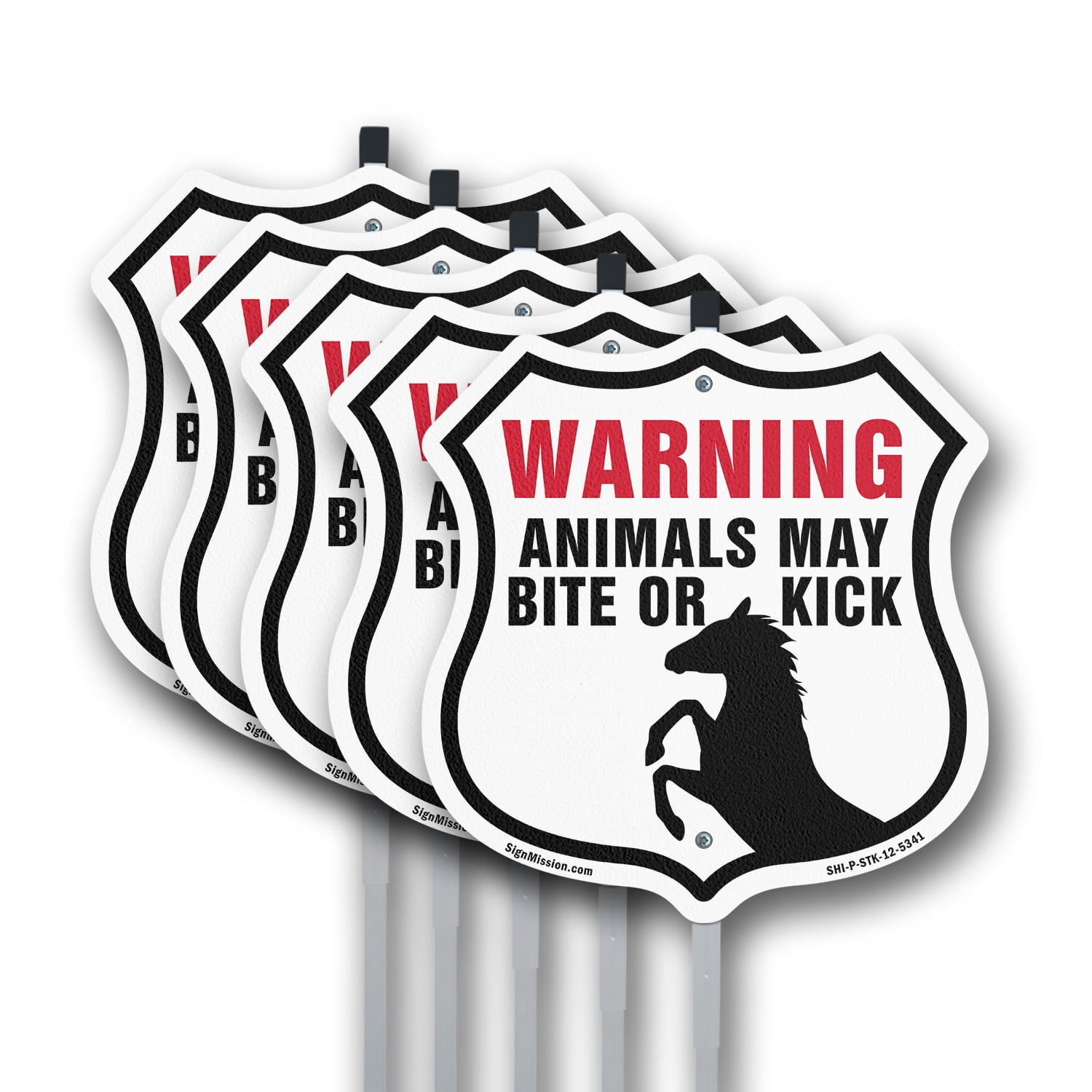 Warning Animals May Bite Or Kick (5 Pack) 12 inch X 12 inch Shield ...
