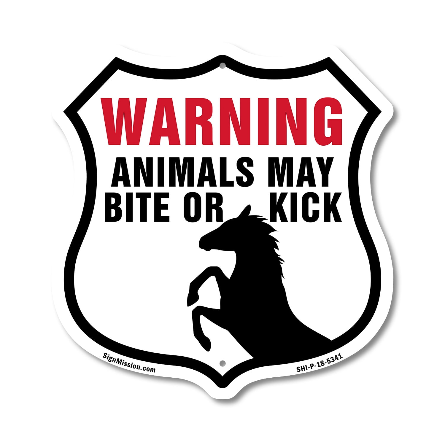 Warning Animals May Bite Or Kick 18 inch X 18 inch Shield Shaped ...