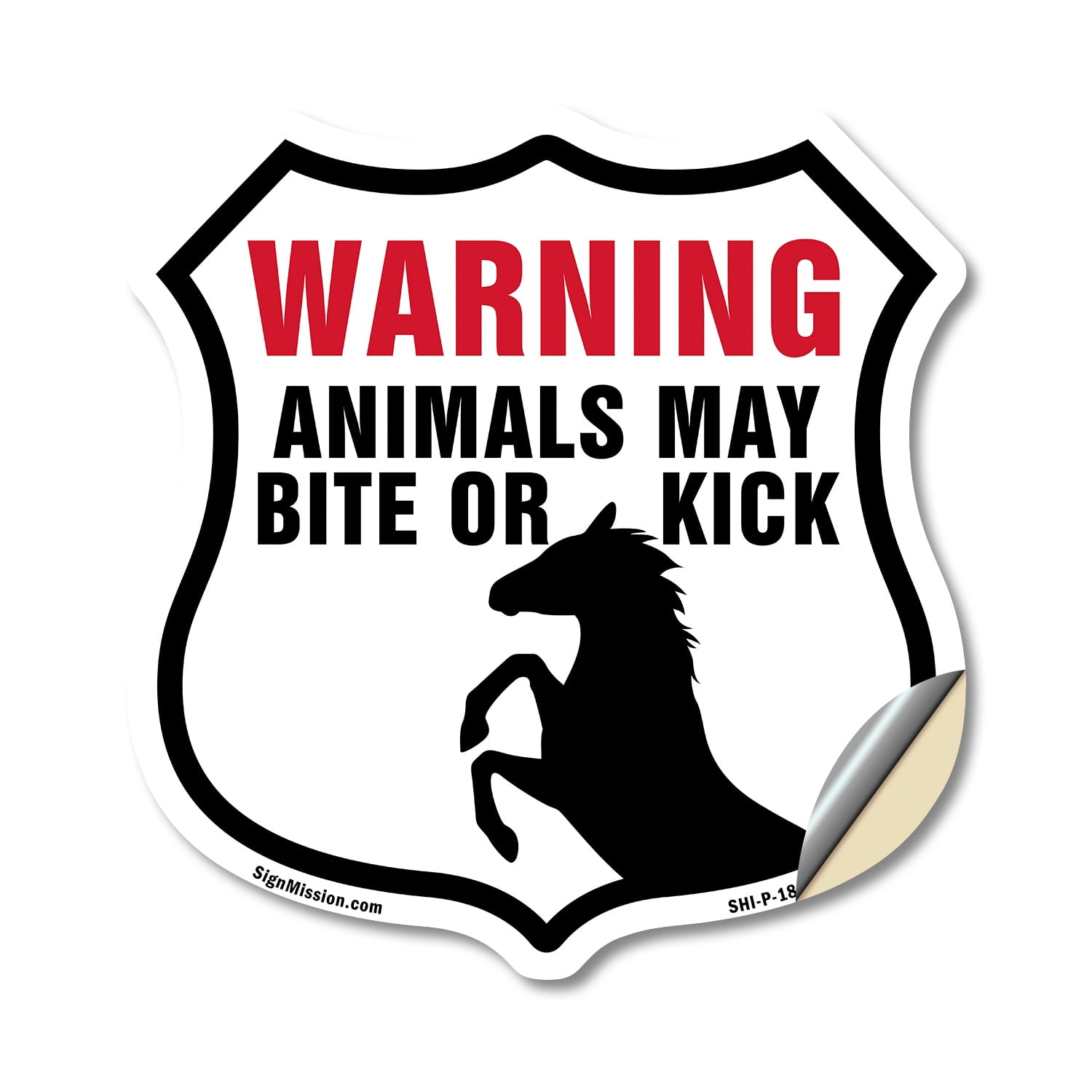 Warning Animals May Bite Or Kick (2 Pack) 4 inch X 4 inch Shield Shaped ...