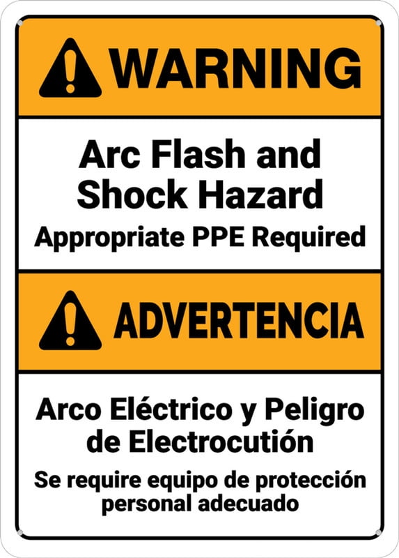 Warning Arc Flash Shock Hazard Required Bilingual Spanish Sign 12X8 ...