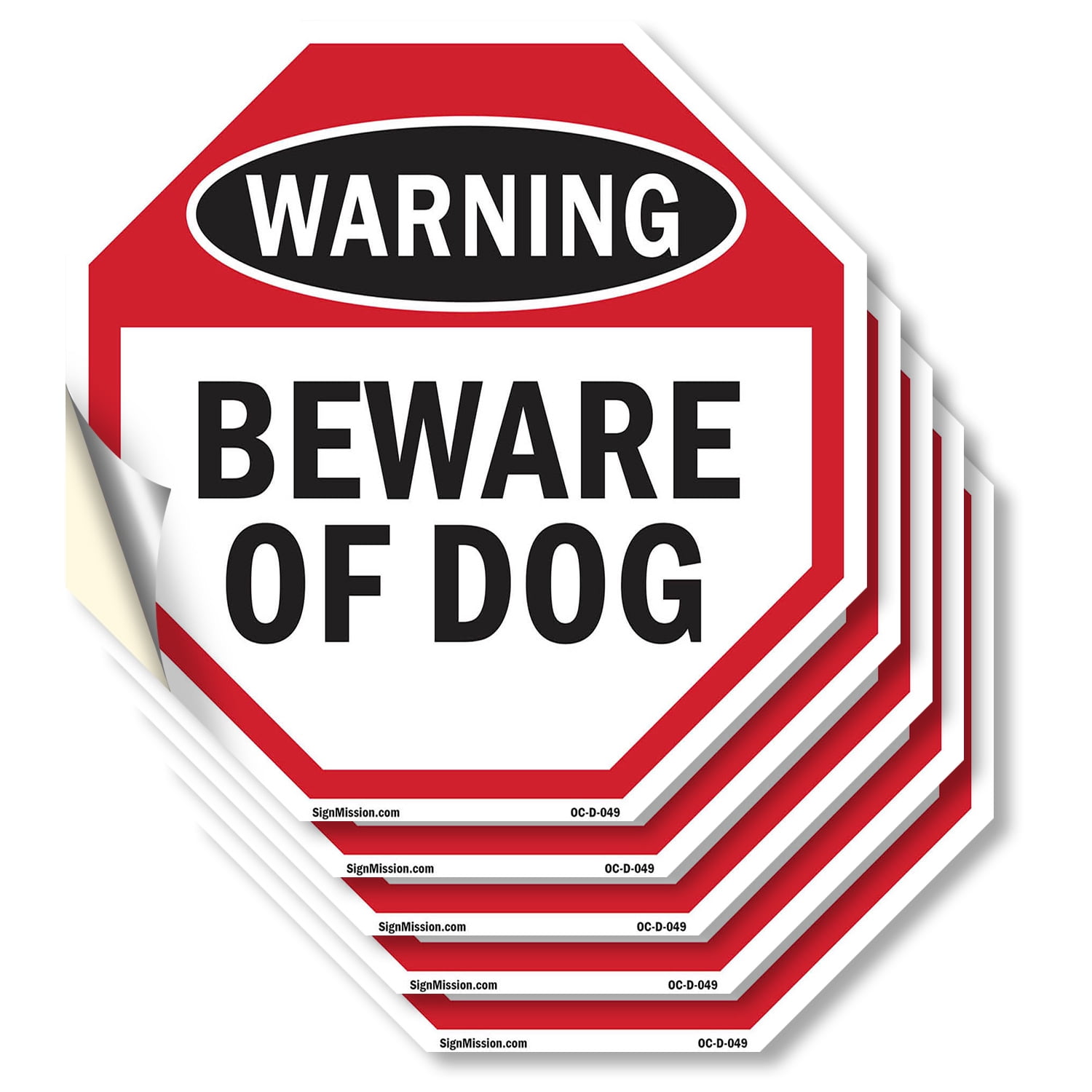 Warning Beware of Dog (5 Pack) 6 inch X 6 inch Octagon Vinyl Label ...