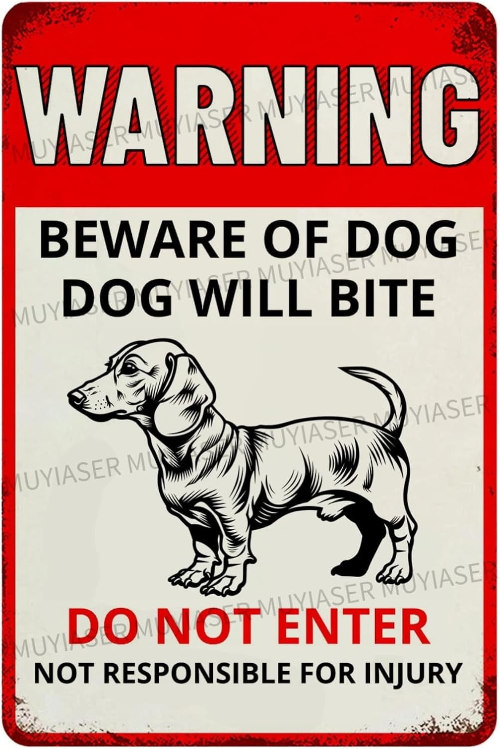 Warning Beware Of Dog Sign Dog Will Bite Dachshund Aluminum Metal Tin ...