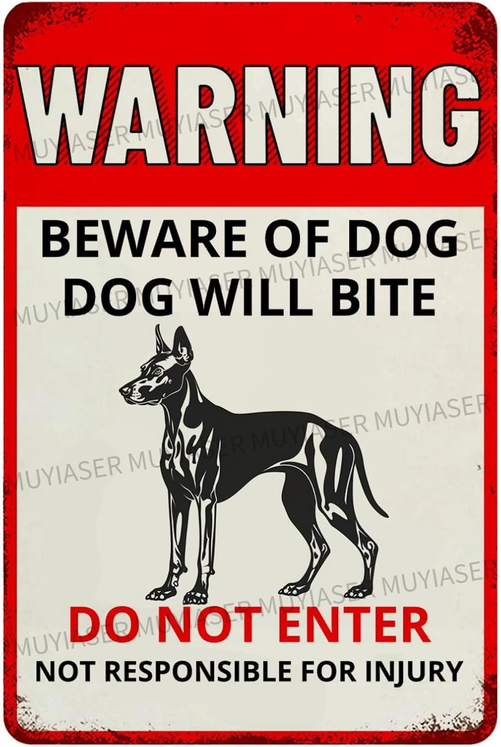 Warning Beware Of Dog Sign Dog Will Bite Doberman Aluminum Metal Tin ...