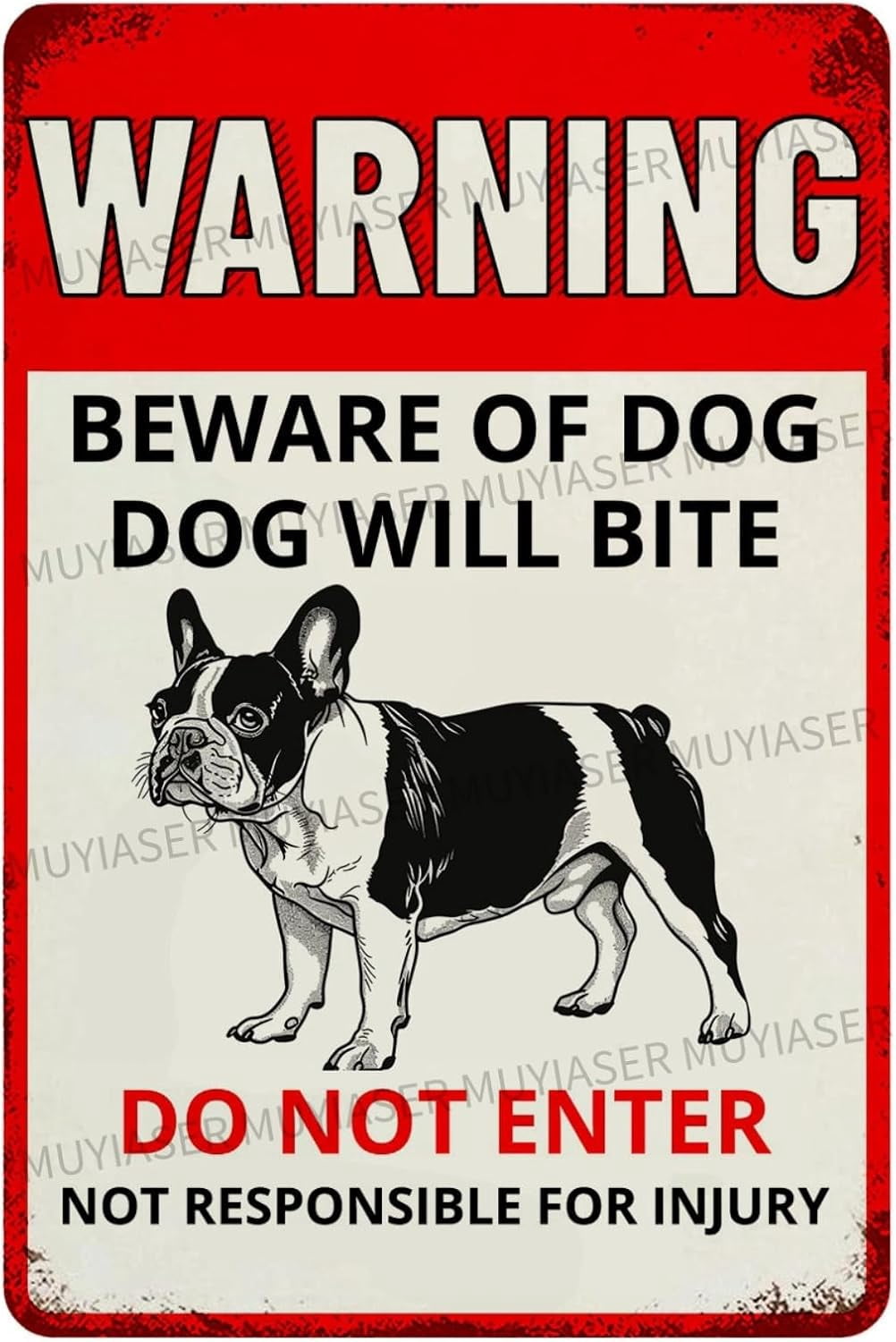 Warning Beware Of Dog Sign Dog Will Bite Frenchie Aluminum Metal Tin ...