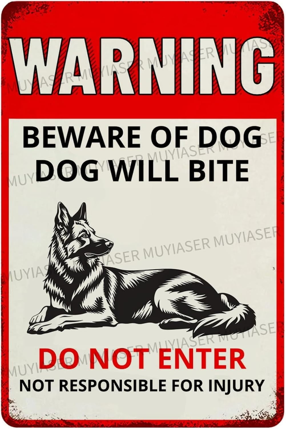 Warning Beware Of Dog Sign Dog Will Bite German Shepherd Aluminum Metal ...