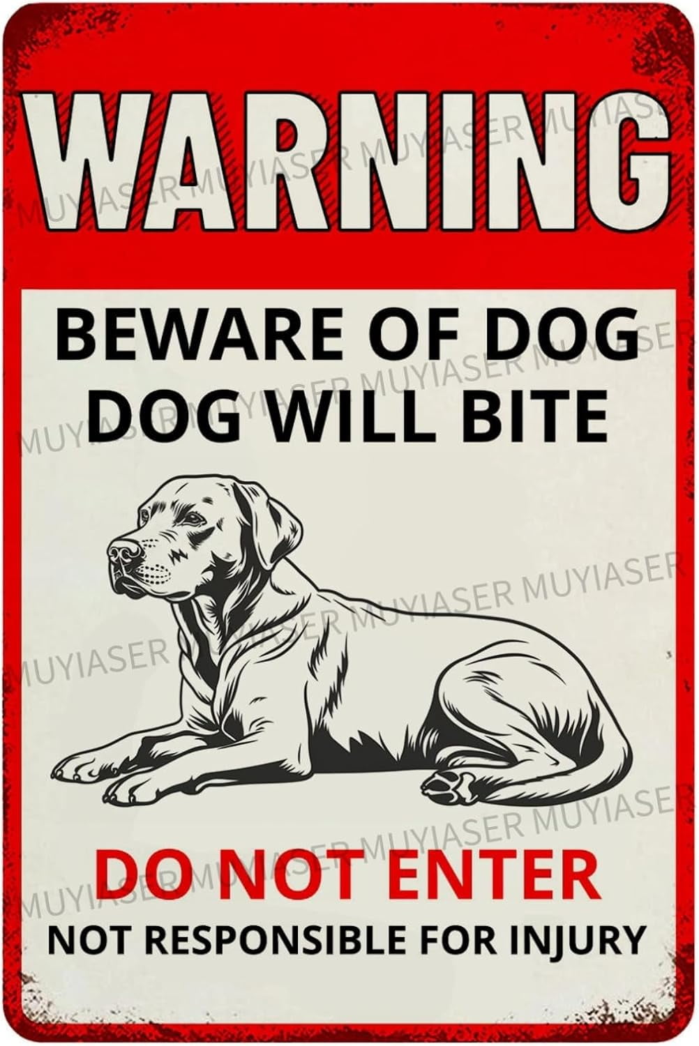 Warning Beware Of Dog Sign Dog Will Bite Labrador Aluminum Metal Tin ...