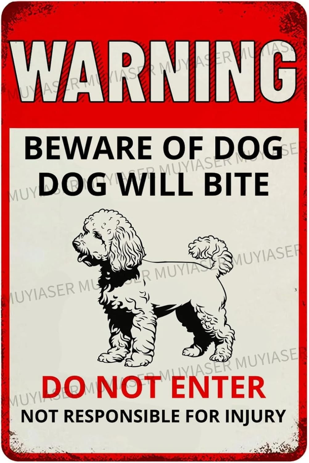 Warning Beware Of Dog Sign Dog Will Bite Poodle Aluminum Metal Tin ...
