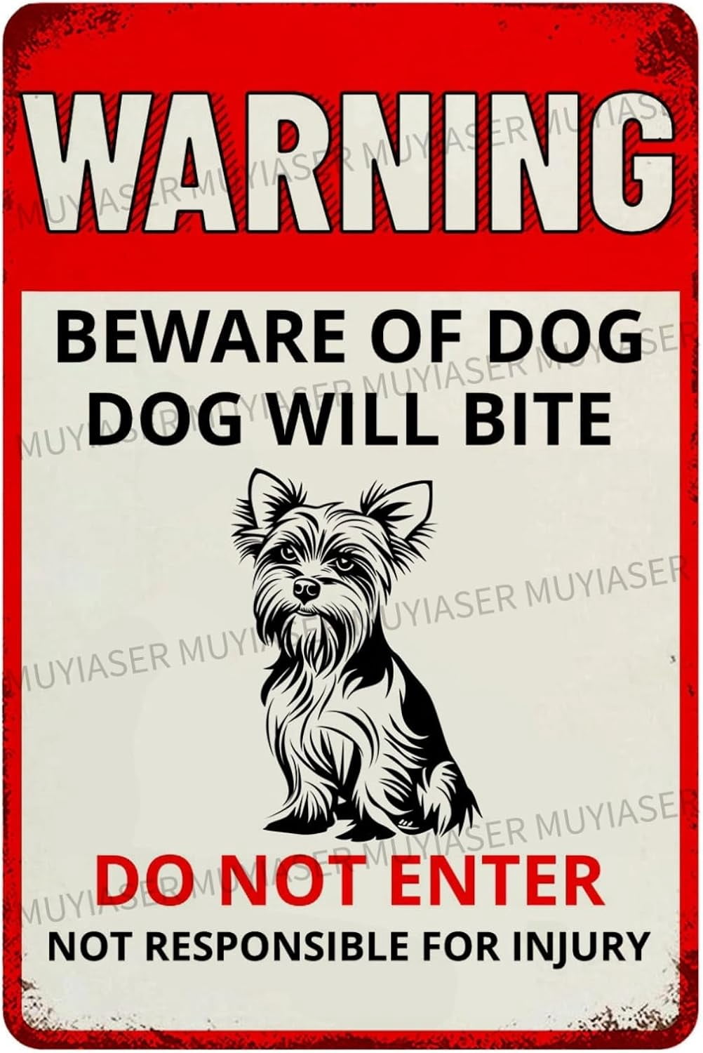Warning Beware Of Dog Sign Dog Will Bite Yorkie Aluminum Metal Tin ...