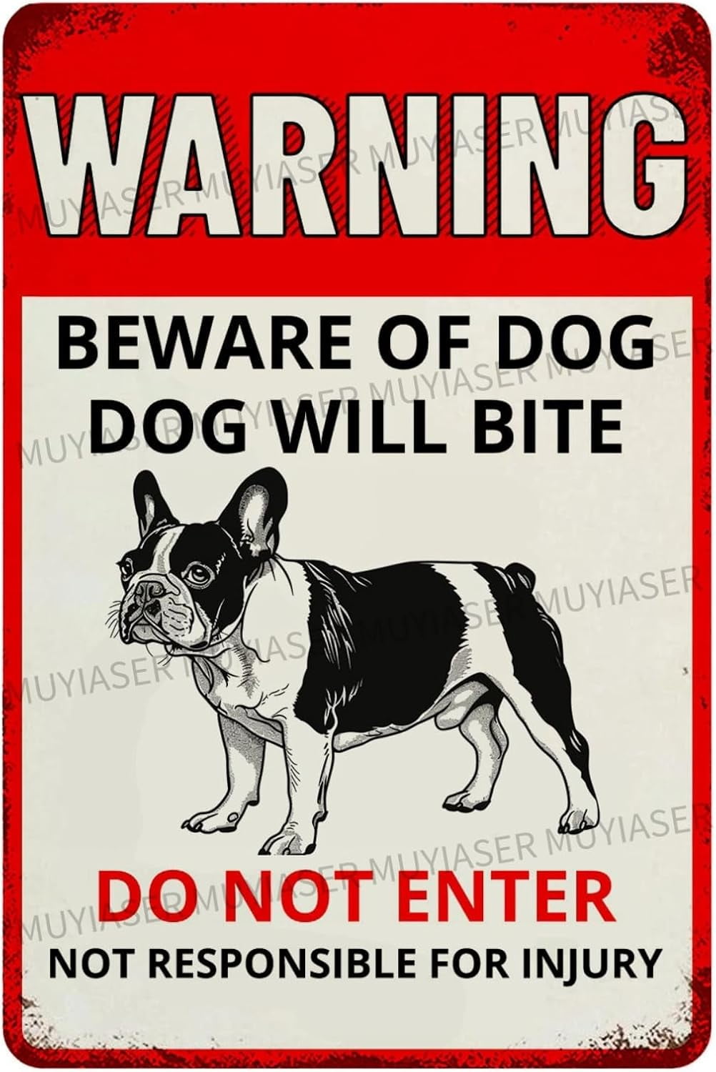 Warning Beware Of Dog Sign Dog Will Bite Frenchie Metal Tin Signs ...