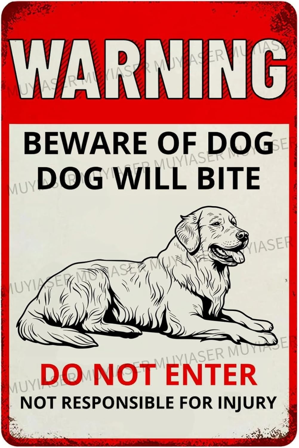 Warning Beware Of Dog Sign Dog Will Bite Golden Retriever Metal Tin ...