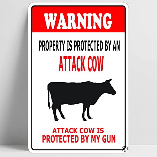 Warning Beware of Attack Cow Funny Metal Sign Farm Decoration TIN SIGN ...