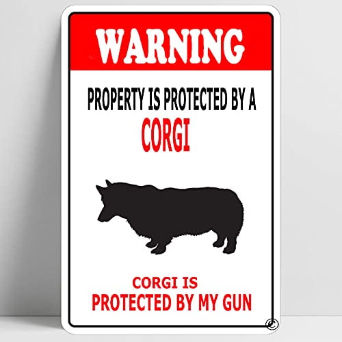 Warning Beware of Corgi Funny Metal Sign Decoration TIN SIGN Size: 12 x ...