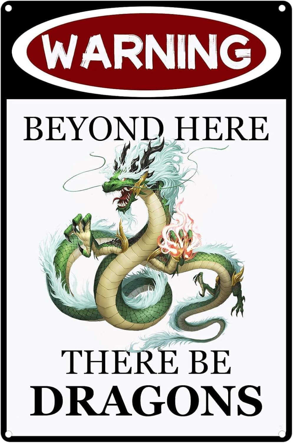 Warning Beyond Here There Be Dragons Metal Tin Sign Funny Dino Decor ...