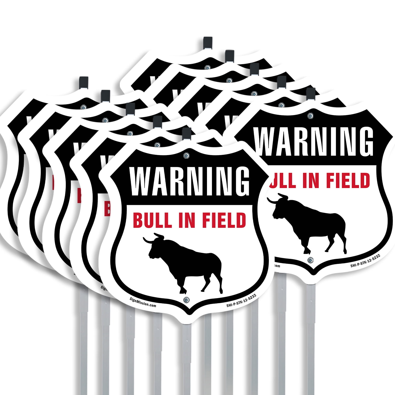 Warning Bull In Field (10 Pack) 12 inch X 12 inch Shield Shaped ...