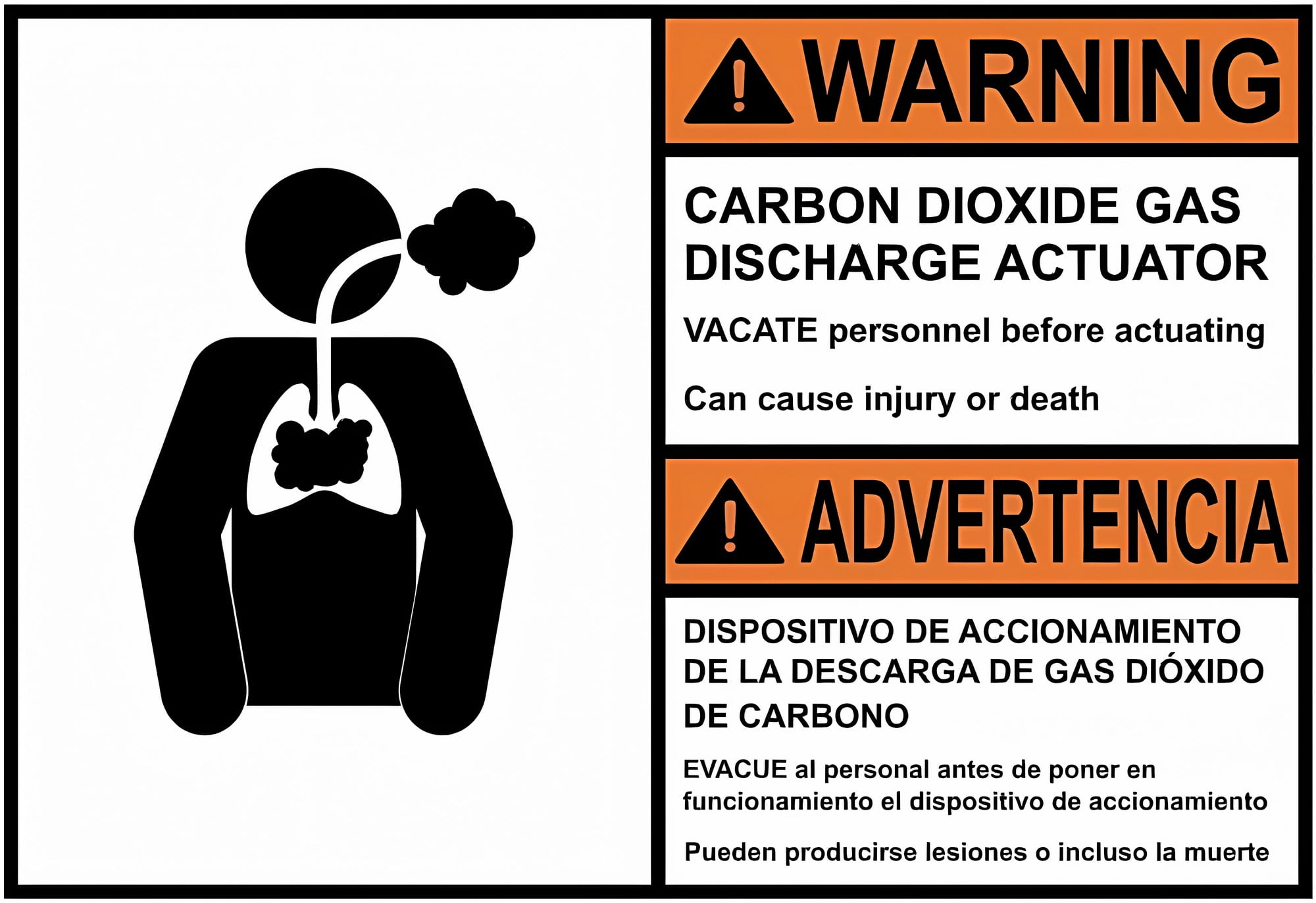 Warning Carbon Dioxide Gas Discharge Actuator Sign with Symbol - 12×8 ...