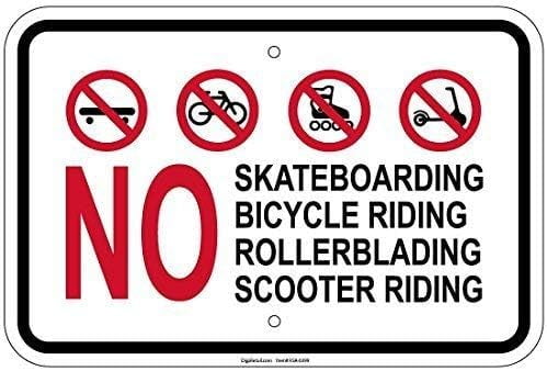 Warning Caution Metal Sign No Skateboarding Bike Riding Rollerblading ...