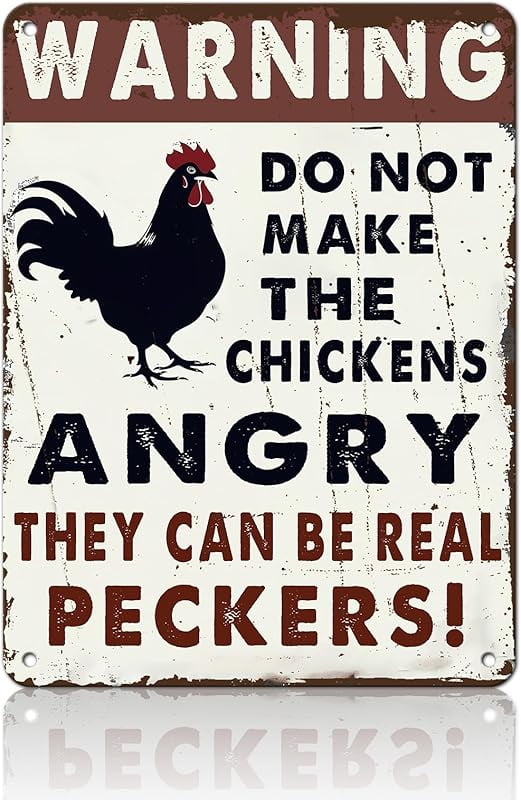 Warning Chickens Angry Metal Tin Sign Retro Retro Humorous Farm Wall ...